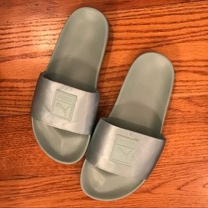 Puma | Shoes | Euc Puma Satin Slides Blue | Poshmark